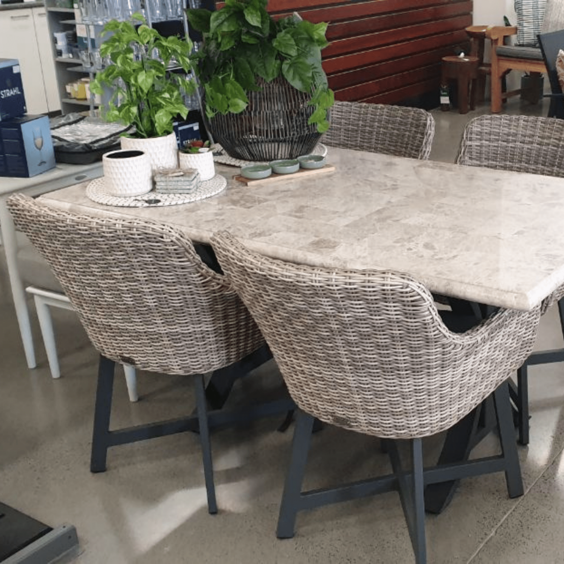 Stone, Ceramic and GRC Outdoor Dining Settings